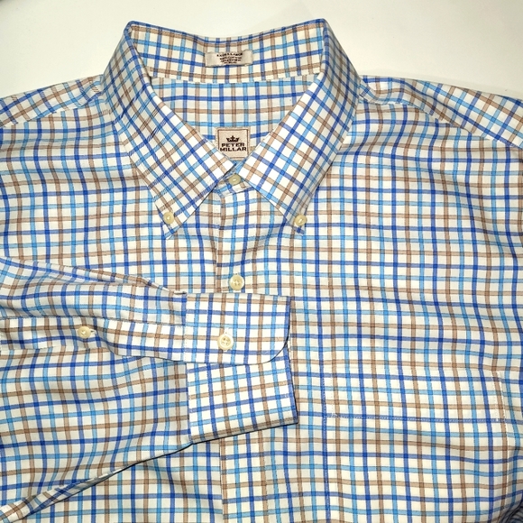 Peter Millar | Shirts | Peter Millar Collection Mens Xl Cotton Blue Plaid Long Sleeve Button ...